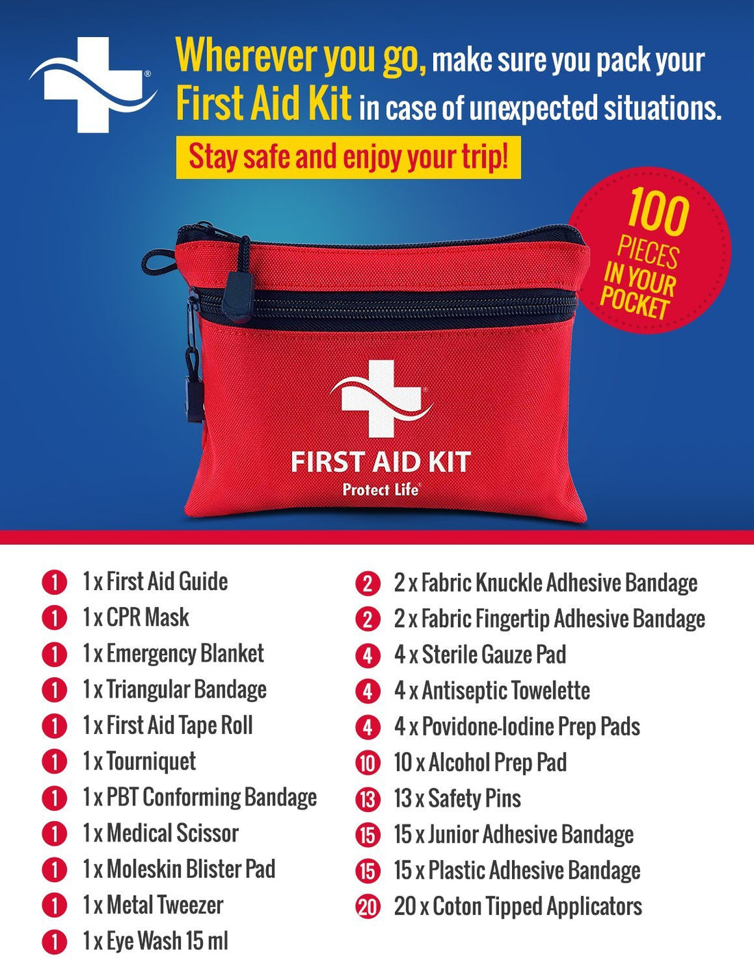 The Adventurer First Aid Kit For Hiking (100 piece) – Protect Life